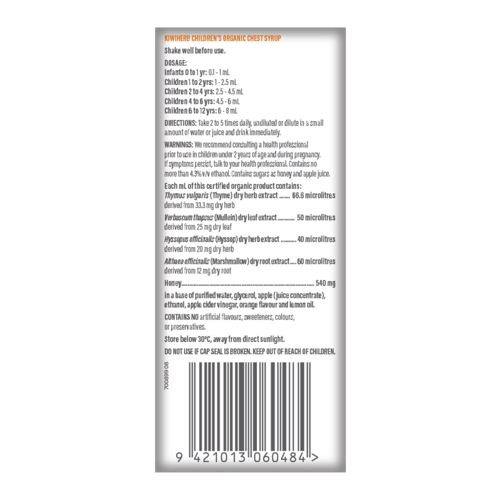 Children’s Organic Chest Syrup Herbal Soothing | Kiwiherb